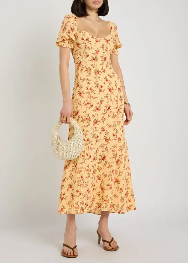 REFORMATION Gloria Floral-print Chiffon Midi Dress - Yellow