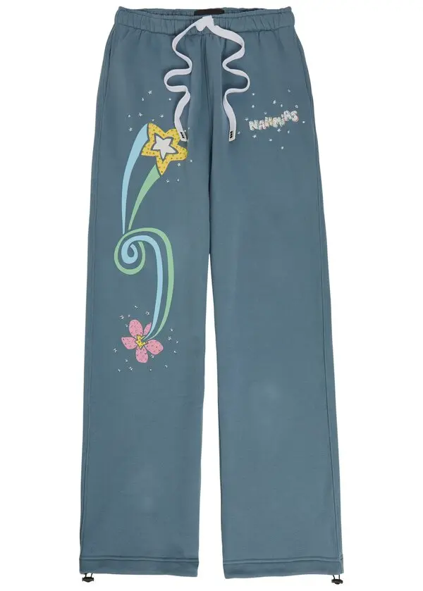 NAHMIAS Flower Trip Printed Straight-leg Sweatpants - Blue