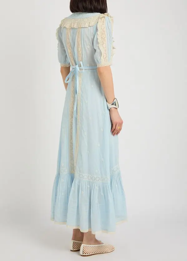 Rixo Edina Cotton Midi Dress With Lace Trim - Light Blue