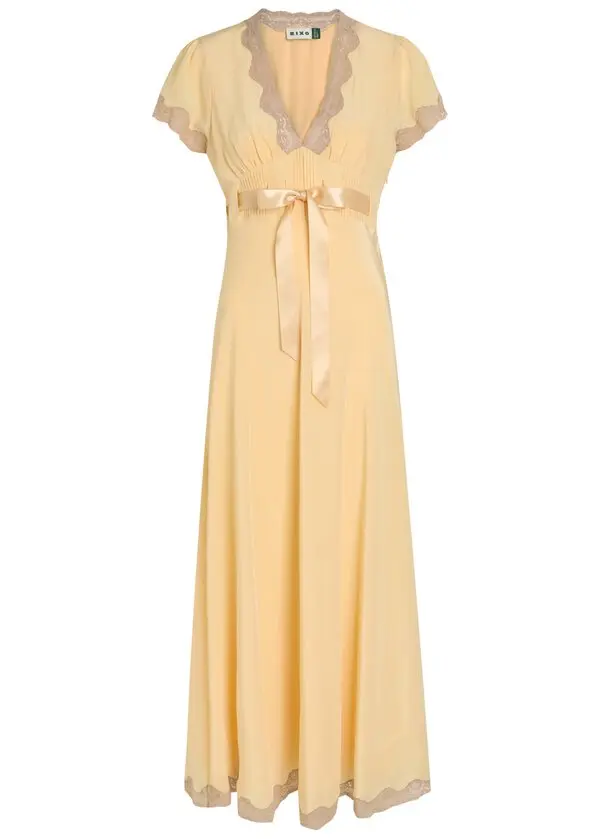 Rixo Marlice Lace-trim Silk Midi Dress - Yellow