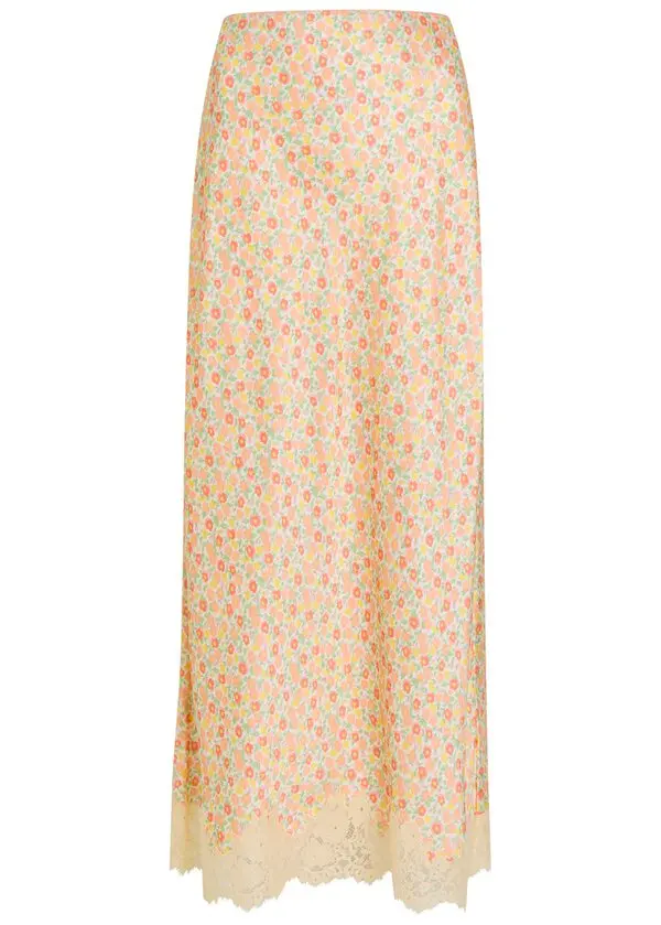 Rixo Matilde Floral-print Satin Midi Skirt