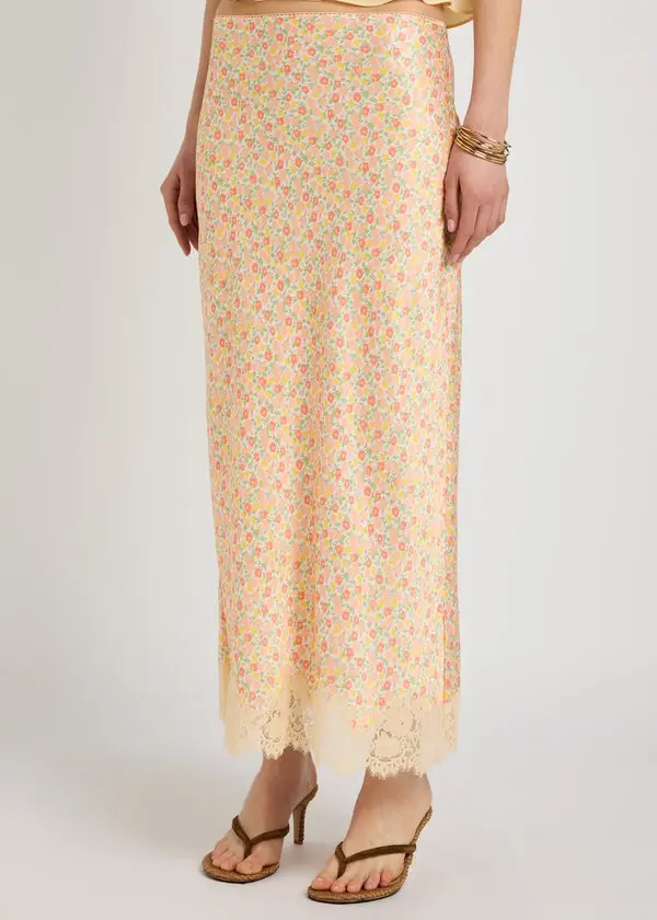 Rixo Matilde Floral-print Satin Midi Skirt