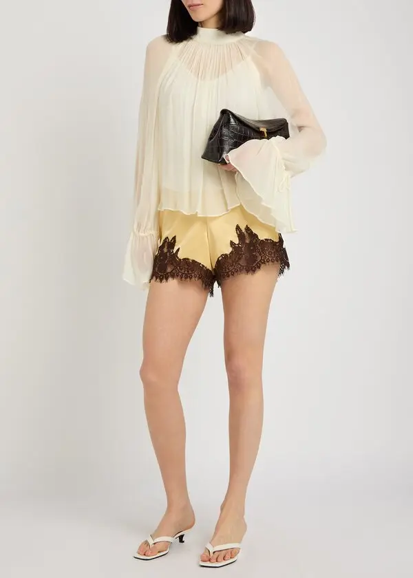 REFORMATION Fern Lace-trim Satin Shorts - Cream