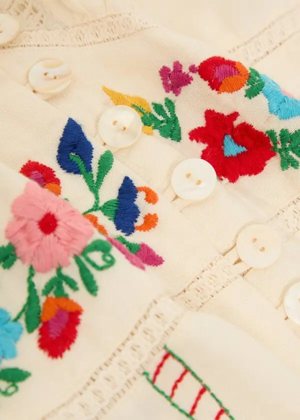 Rixo Novara Floral-embroidered Linen-blend Midi Dress