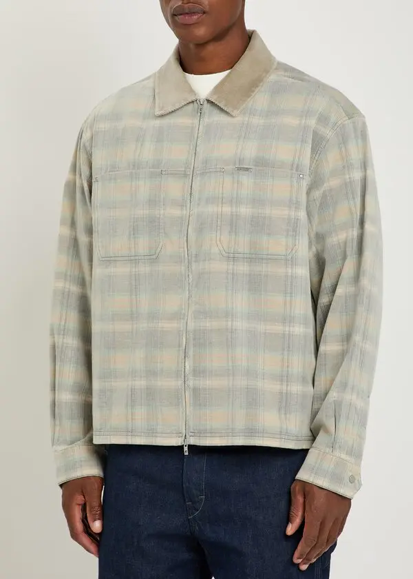 REPRESENT Checked Corduroy-collar Flannel Overshirt - Grey