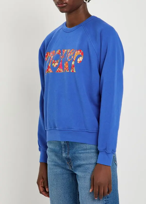 MOTHER The Concert Cropped Cotton Sweatshirt - Blue