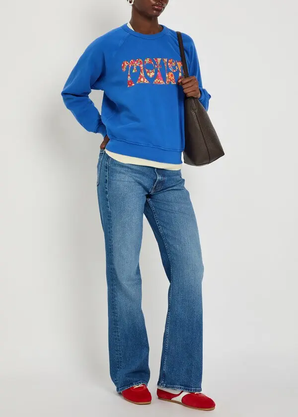 MOTHER The Concert Cropped Cotton Sweatshirt - Blue