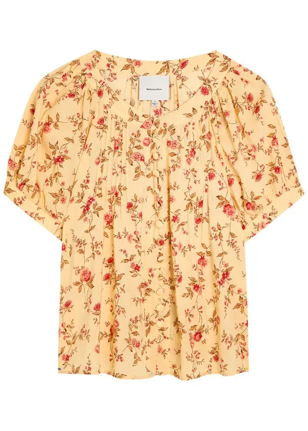REFORMATION Calia Floral-print Voile Blouse - Yellow