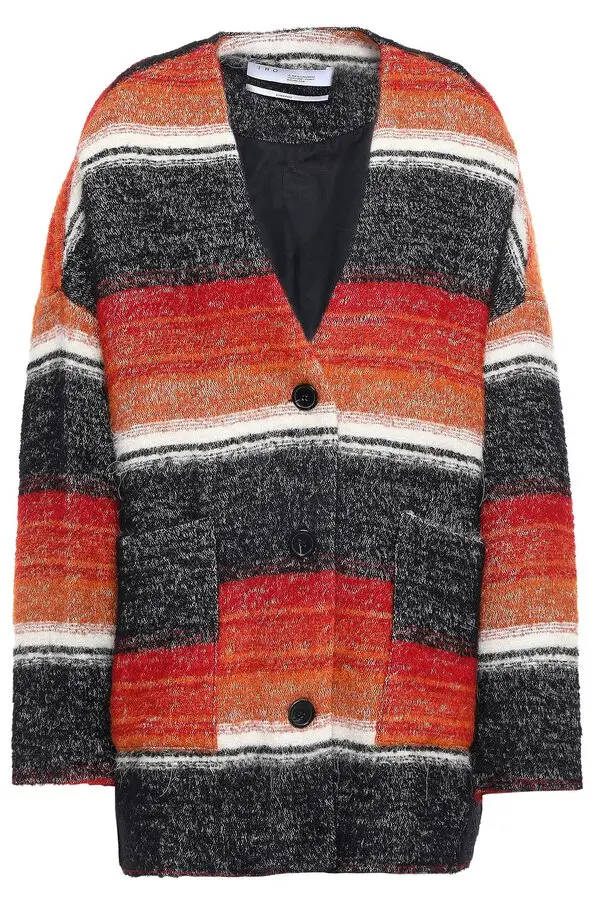 IRO PARIS Striped Cotton-blend Bouclé-tweed Coat - Orange