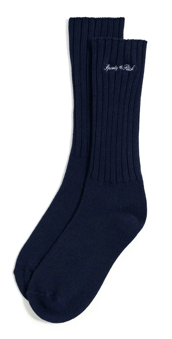 SPORTY & RICH Signature Logo Rib Socks - Navy White