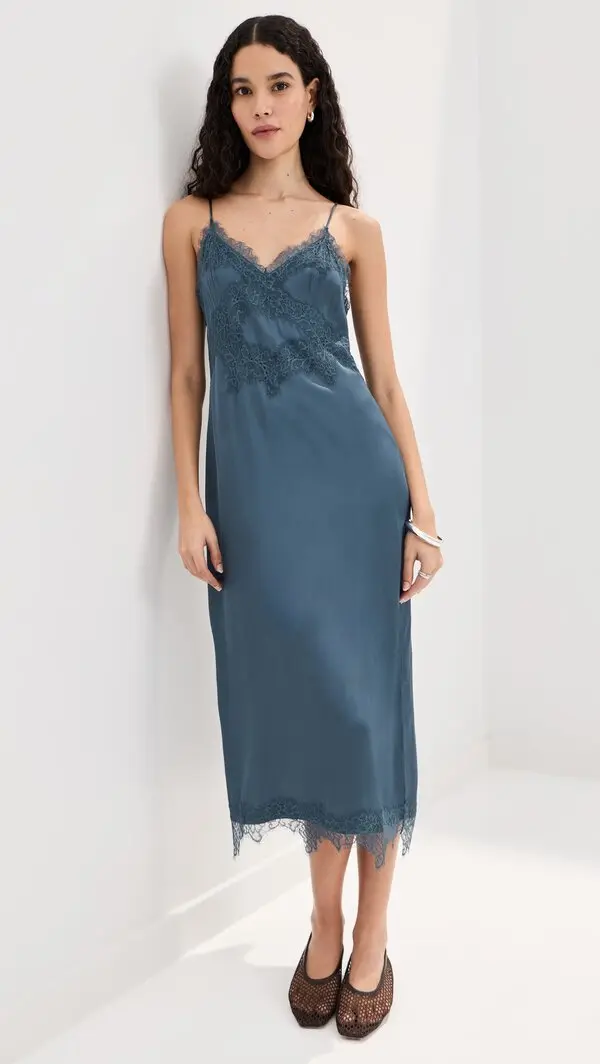 LE BOP Amara Satin Midi Dress - Navy