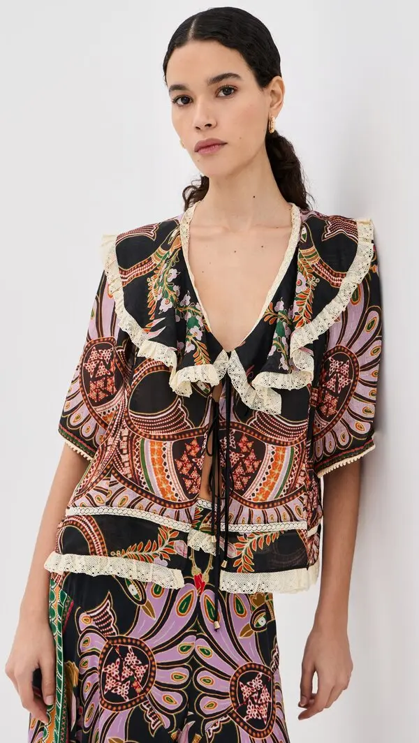 Lug Von Siga Matilda Paisley Print V-neck Front Tie Top