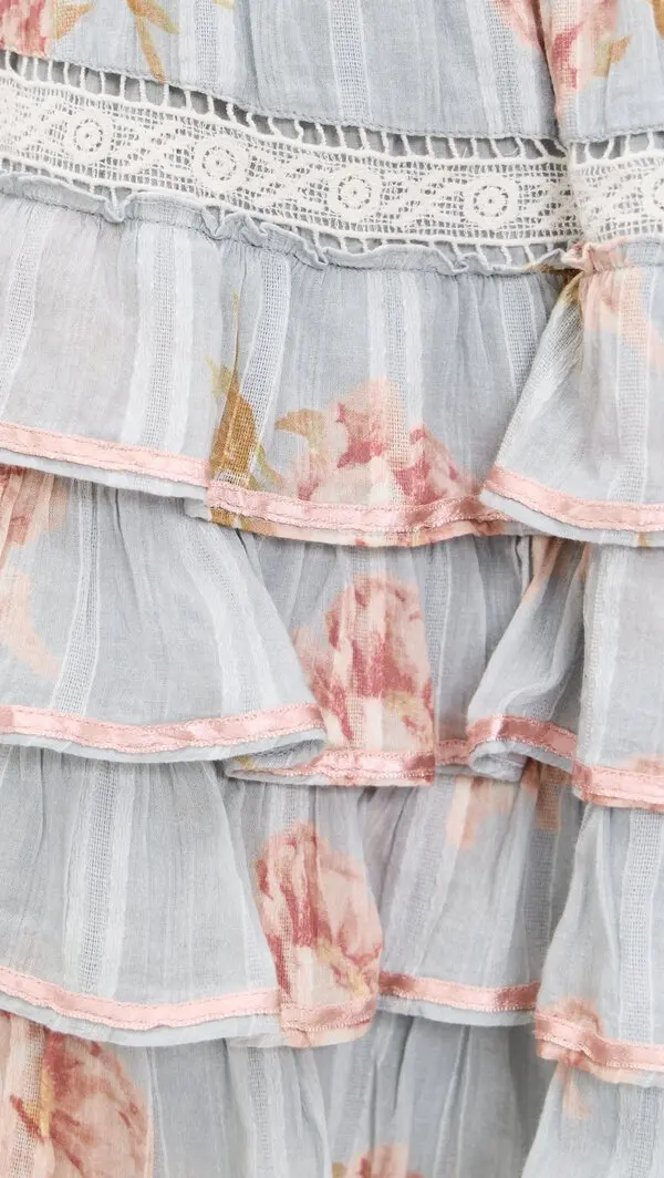 LoveShackFancy Kerch Mini Dress With Floral Print And Eyelet Lace