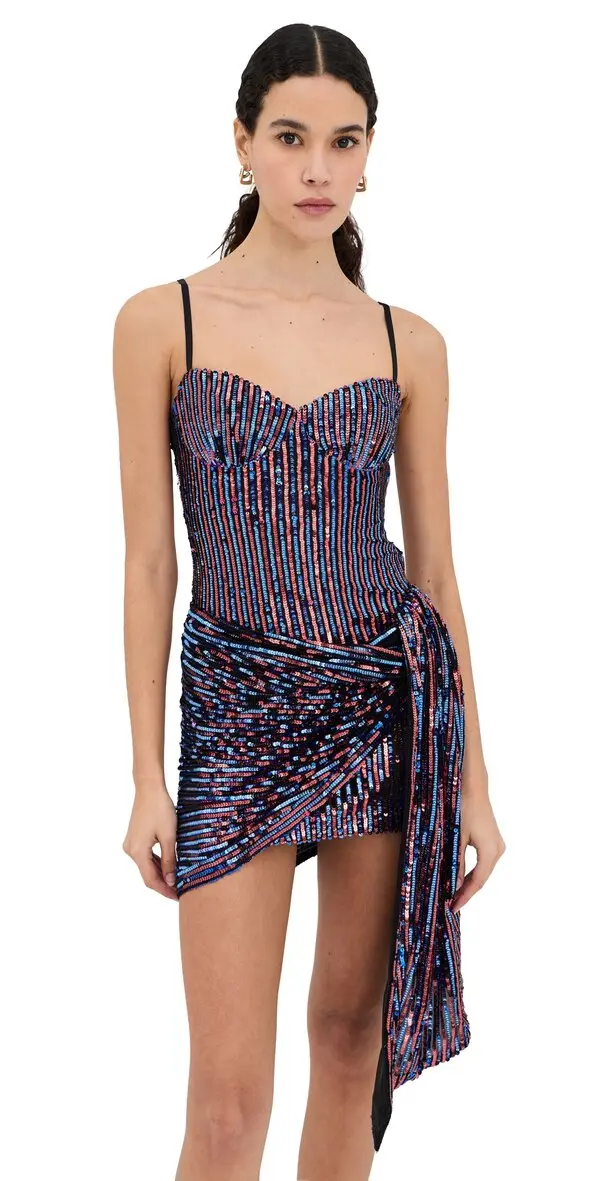 AREA Wrapped Sequin Mini Dress