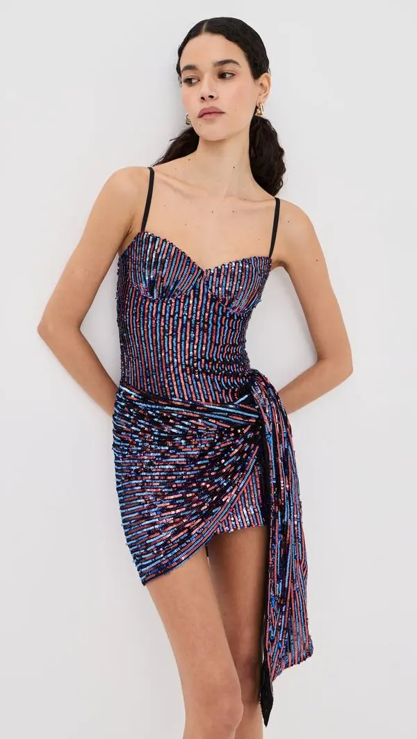 AREA Wrapped Sequin Mini Dress