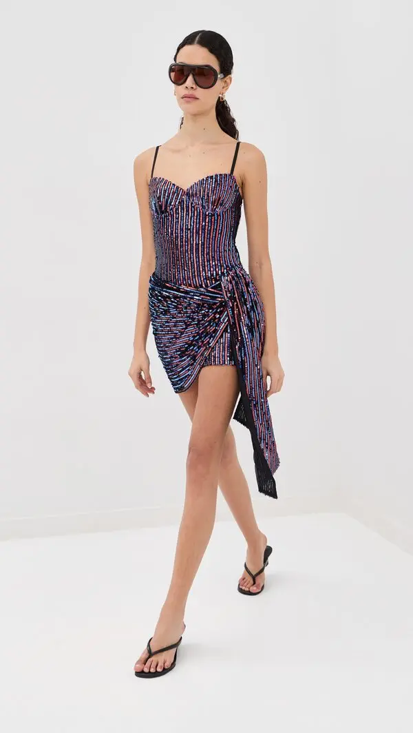 AREA Wrapped Sequin Mini Dress
