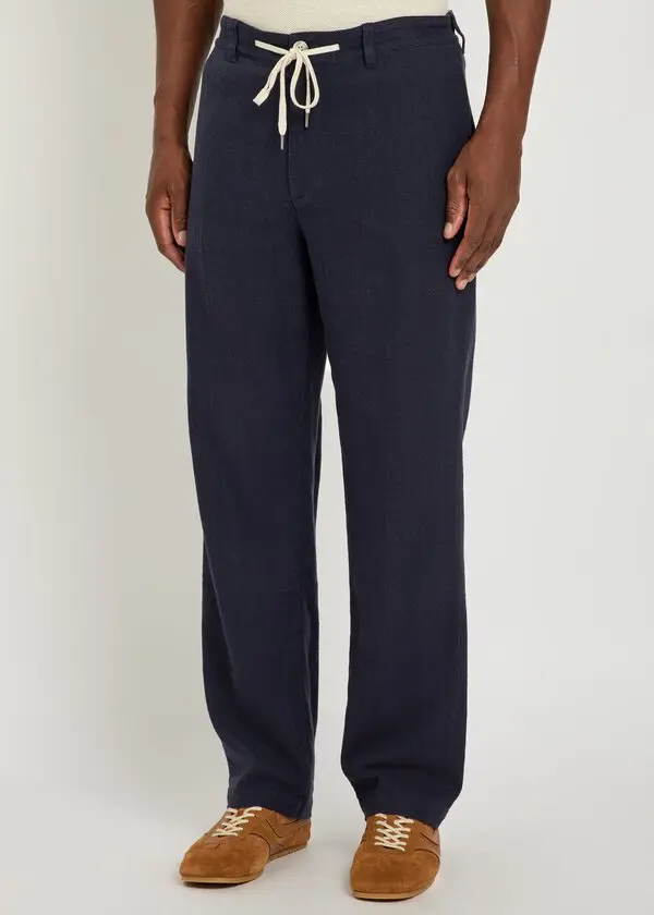 Paige Woven Relaxed Trousers - Navy