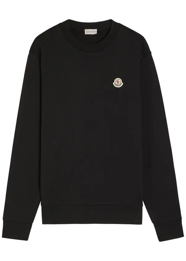 Moncler Cotton Sweatshirt With Logo Applique - Black