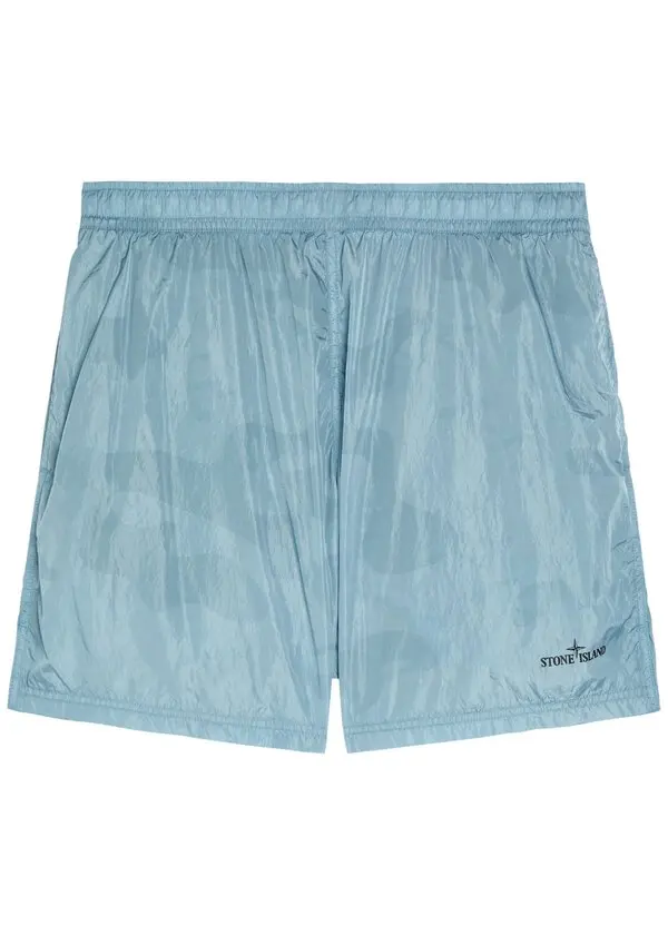 Stone Island Camo-print Nylon Swim Shorts - Blue