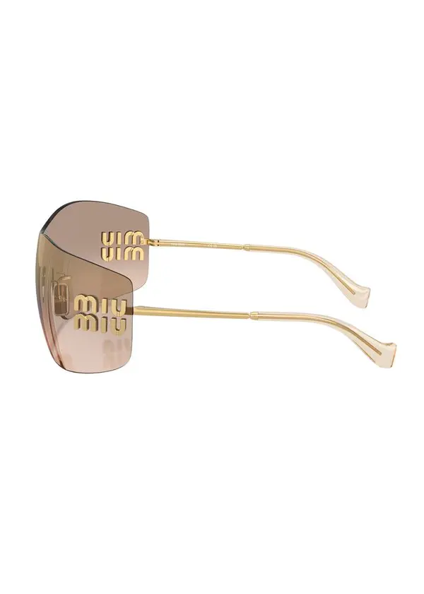 Miu Miu Aube Wrap-around Mask Sunglasses - Gold