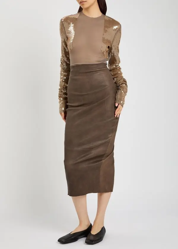 Rick Owens Sequin-embellished Stretch-mesh Top - Light Brown