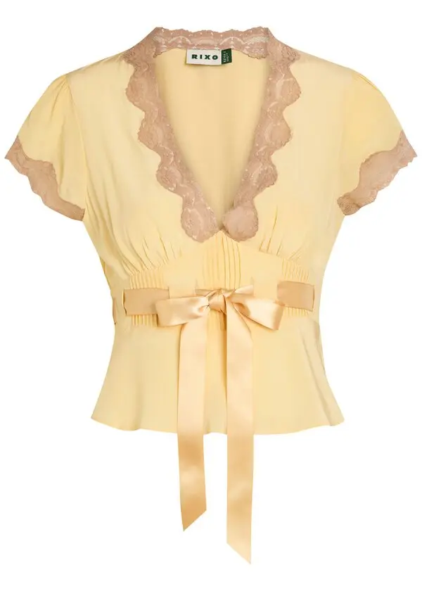 Rixo Daniela Lace-trim Silk Top