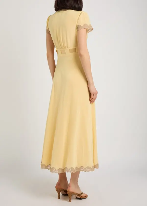 Rixo Marlice Lace-trim Silk Midi Dress
