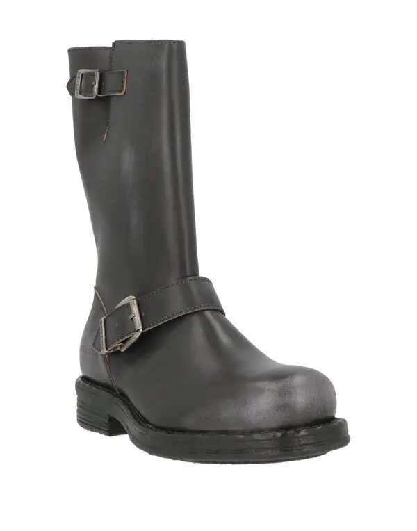 REPLAY Leather Buckled Wedge Boots - Grey