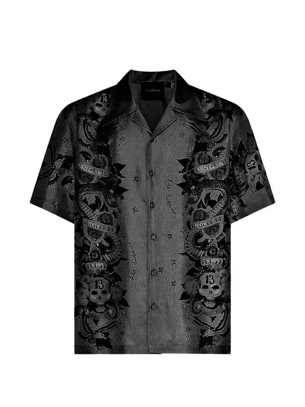 John Richmond Skull-print Short-sleeve Shirt - Grey