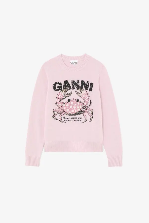 GANNI Graphic Print Sweater - Pink