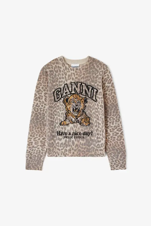 GANNI Graphic Print Sweater - Brown