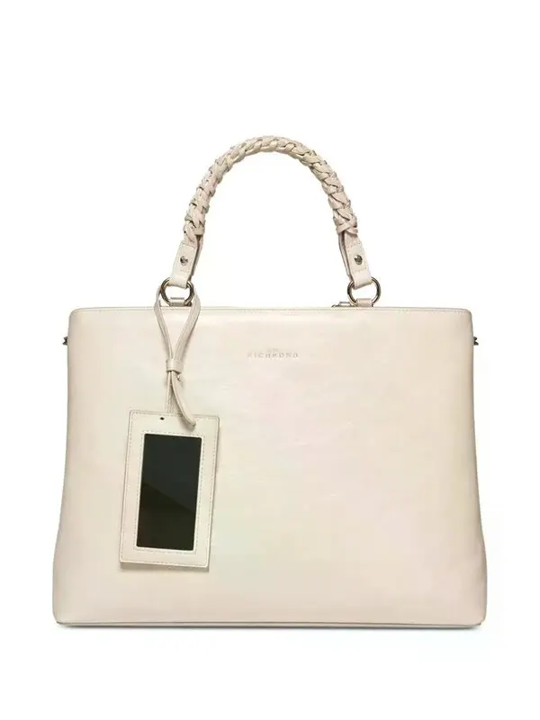 John Richmond Leather Tote Bag With Braided Handle - Neutrals