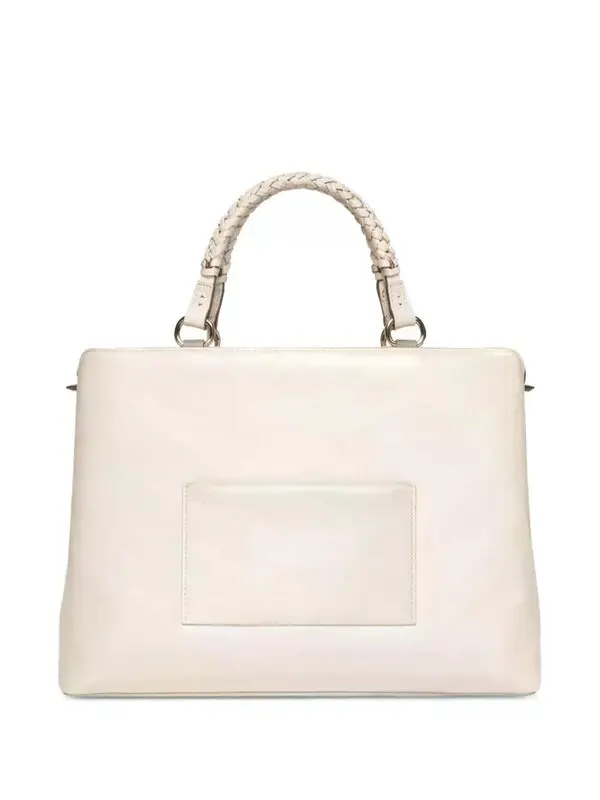John Richmond Leather Tote Bag With Braided Handle - Neutrals