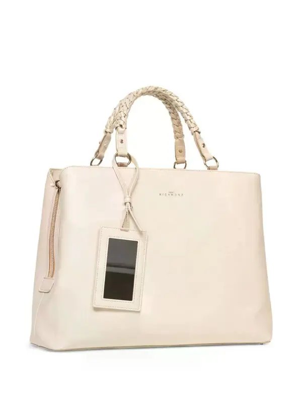 John Richmond Leather Tote Bag With Braided Handle - Neutrals