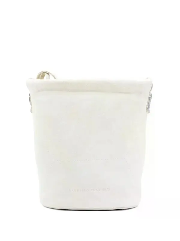 Brunello Cucinelli Suede Shoulder Bag With Monili Embellishment - Neutrals
