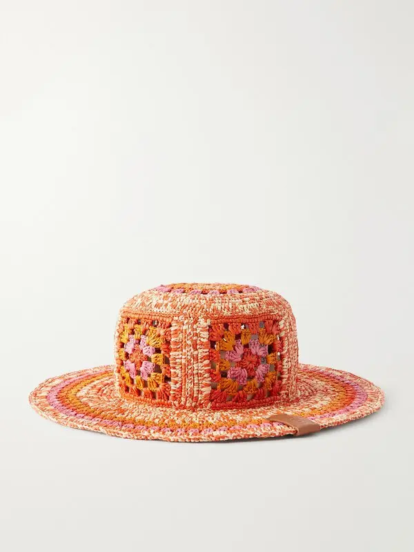 Loewe Crocheted Raffia Bucket Hat - Orange