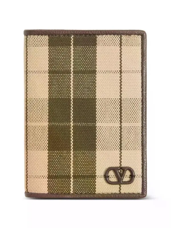 Valentino Garavani Vlogo Signature Cardholder In Checked Fabric - Neutrals