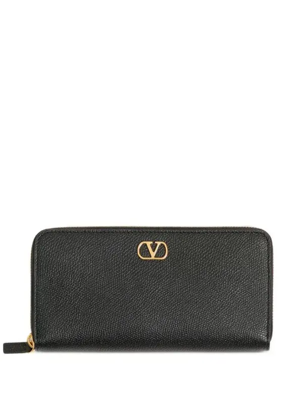 Valentino Garavani Vlogo Signature Zip Wallet In Grainy Calfskin - Black