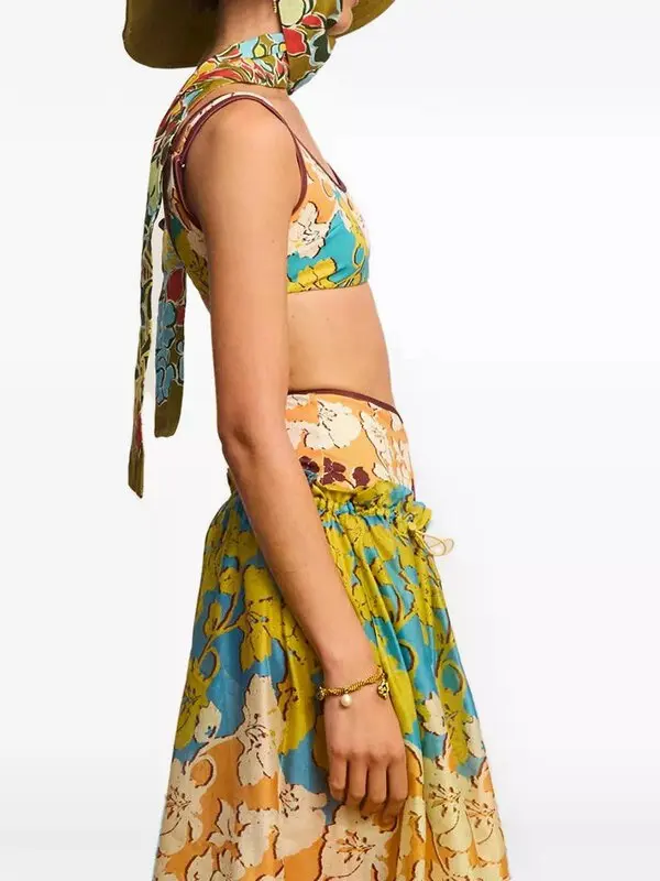 ALEMAIS Floral-print Drawstring-waist Skirt