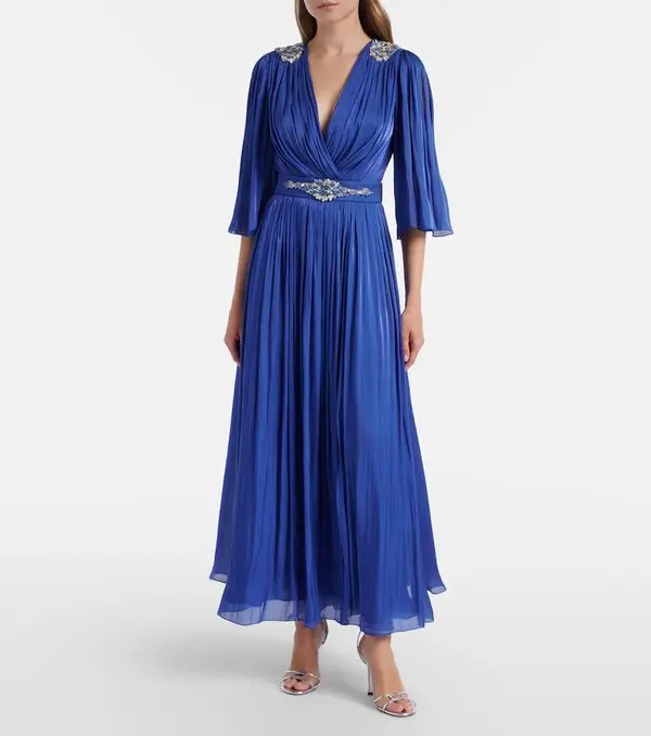 Costarellos Embellished Lurex Georgette Gown