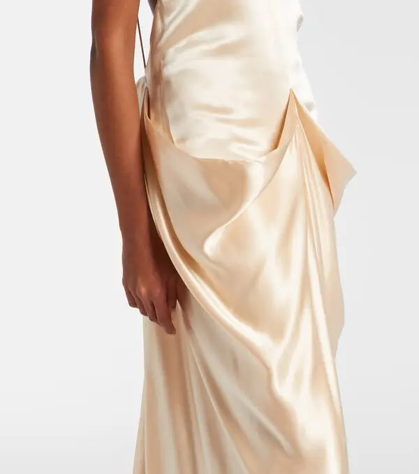 Khaite Draped Gathered Satin Maxi Dress - Beige