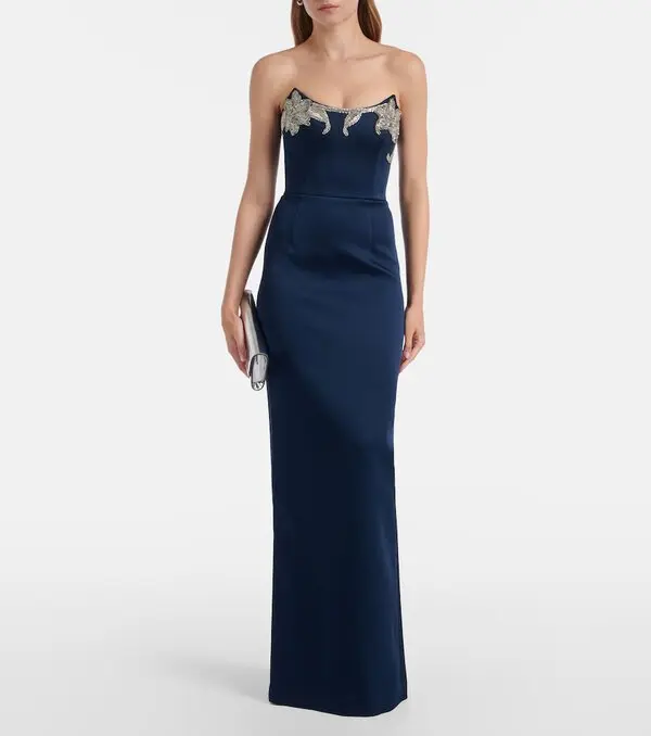 Rebecca Vallance Lessa Embellished Satin Bustier Gown