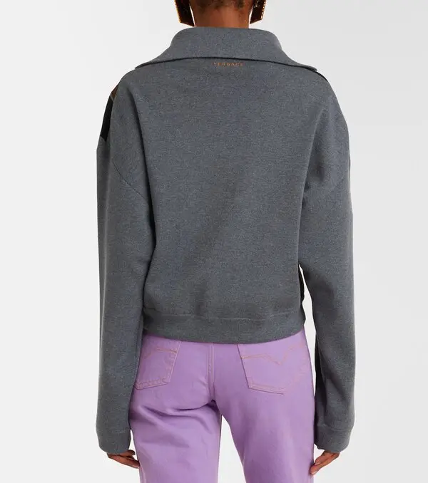 Versace Suede-trimmed Wool-blend Zip-up Sweater