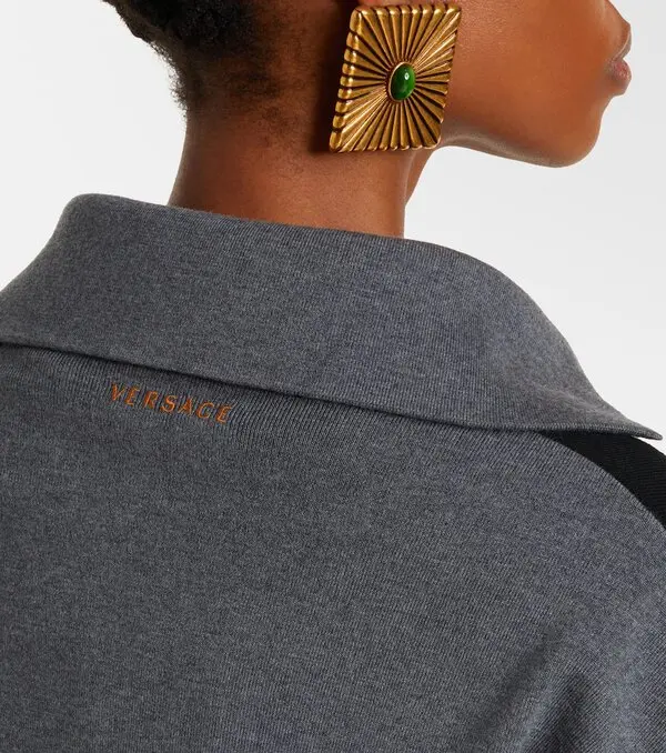 Versace Suede-trimmed Wool-blend Zip-up Sweater