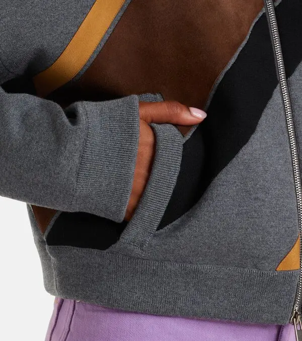 Versace Suede-trimmed Wool-blend Zip-up Sweater