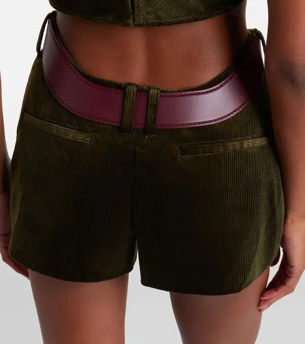 JEAN PAUL GAULTIER Cutout Belted Cotton Corduroy Shorts - Green
