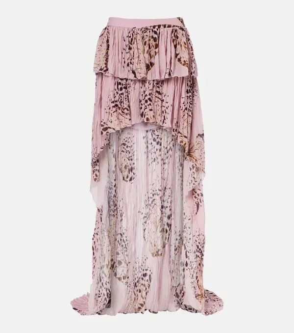 Blumarine Printed Asymmetric Georgette Maxi Skirt - Pink
