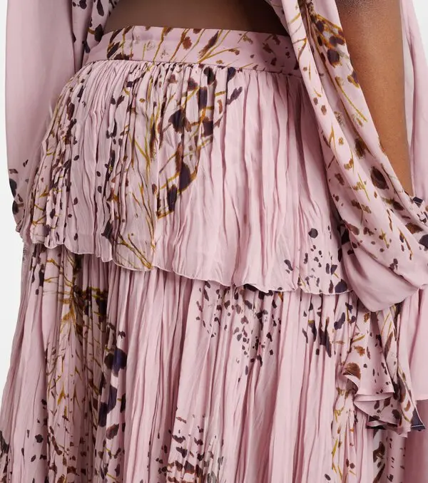 Blumarine Printed Asymmetric Georgette Maxi Skirt - Pink