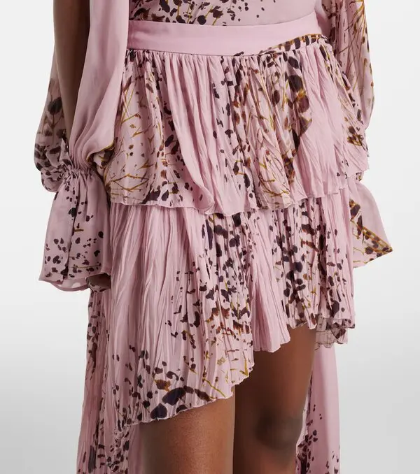 Blumarine Printed Asymmetric Georgette Maxi Skirt - Pink
