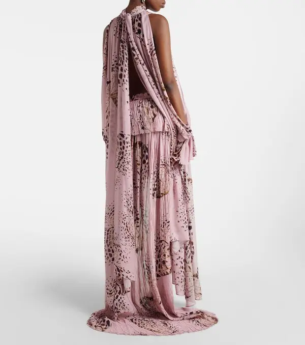 Blumarine Printed Asymmetric Georgette Maxi Skirt - Pink
